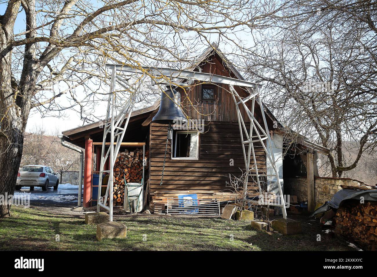 Wooden house seen in village of Hrvatski Cuntic, Croatia, on Jan 20 ...