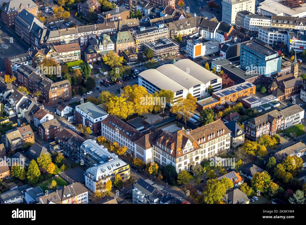 Aerial view, VHS Bottrop, cultural center, old town, Bottrop, Ruhr area ...
