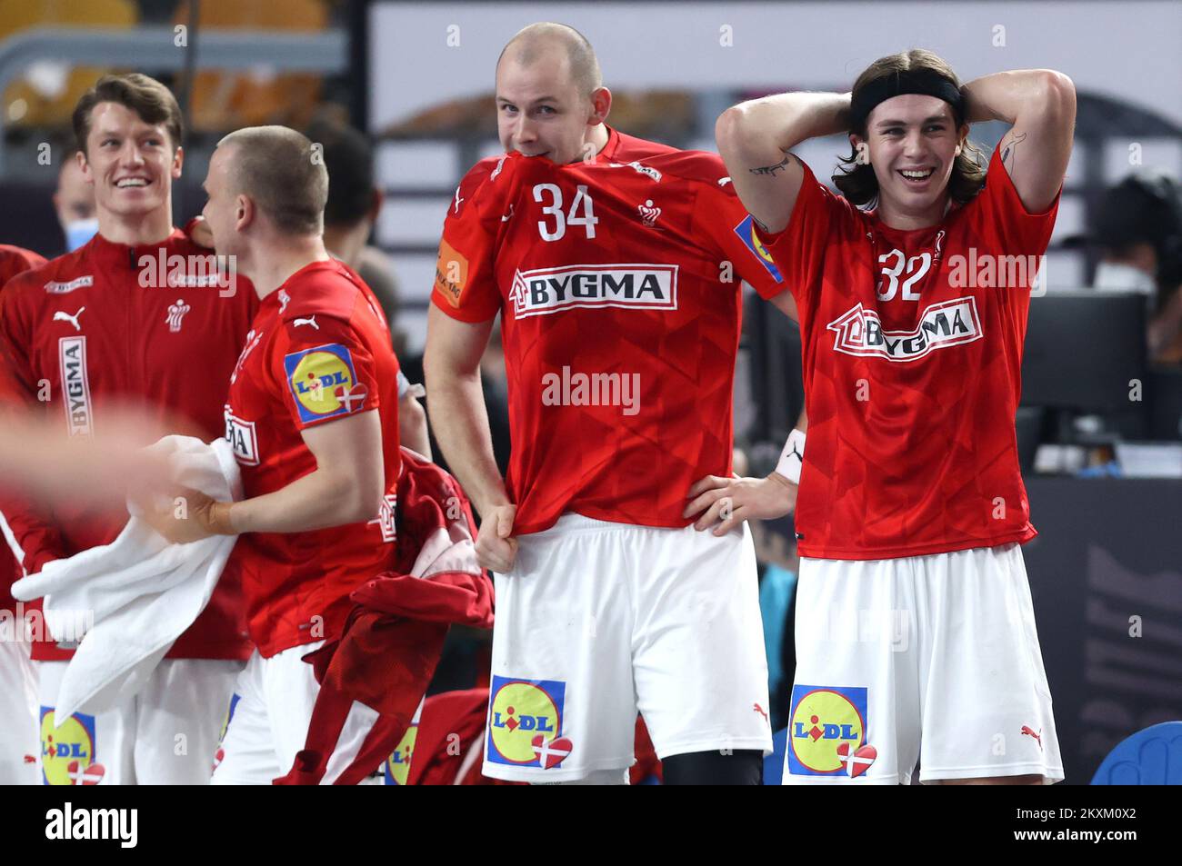 CAIRO, EGYPT - JANUARY 31: Celebration of the Danish handball team ...
