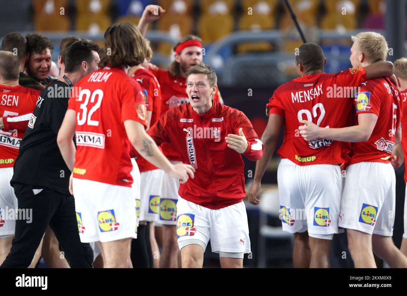 CAIRO, EGYPT - JANUARY 31: Celebration of the Danish handball team ...