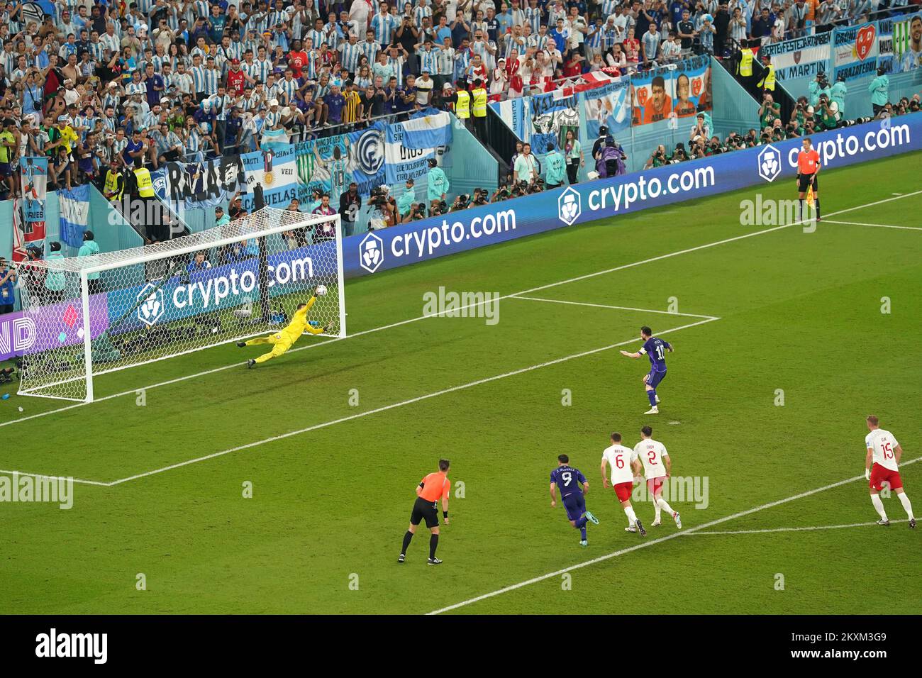 Poland goalkeeper Wojciech Szczesny saves a penalty from Argentina's ...
