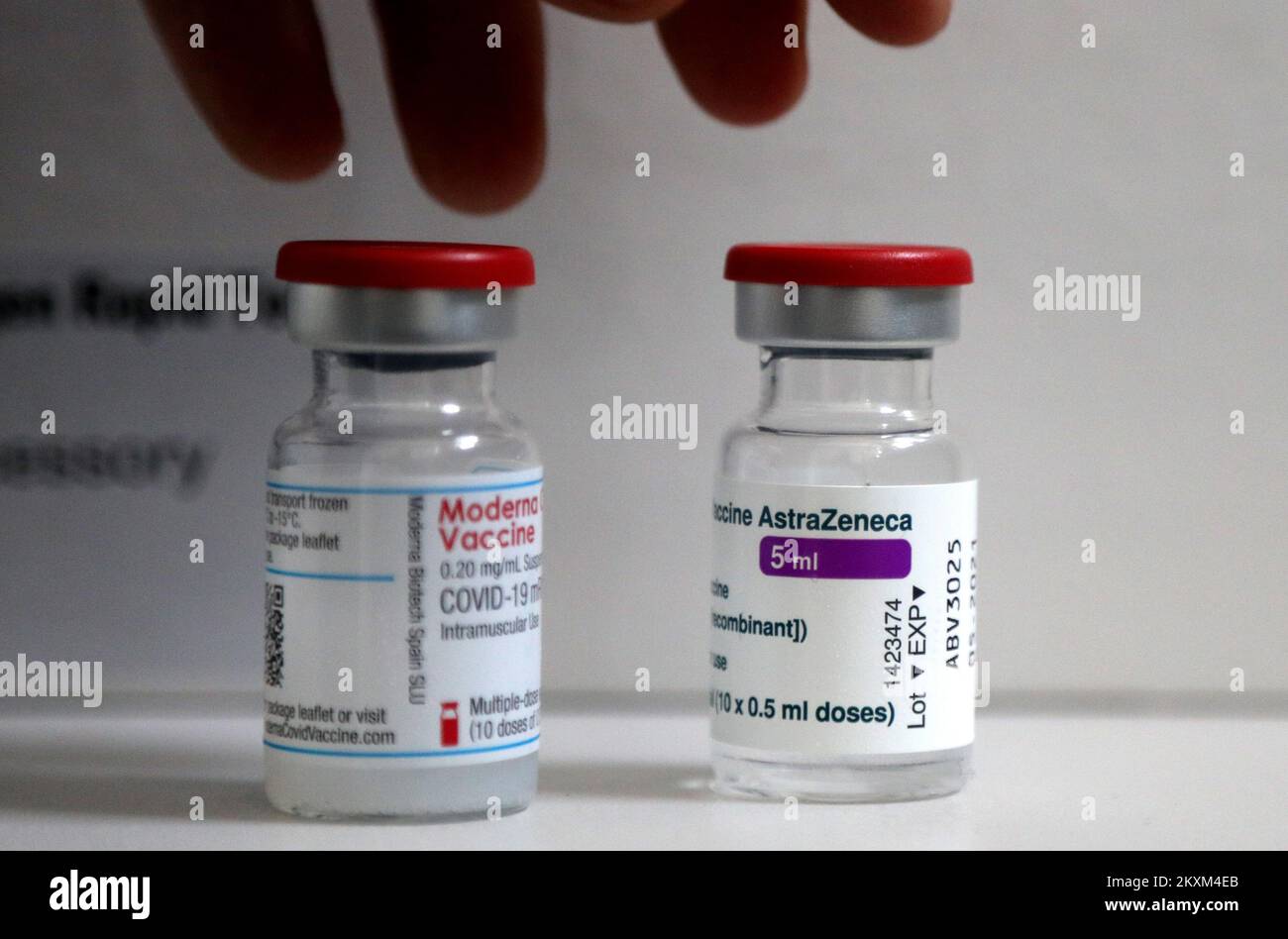A vials of the Moderna COVID-19 and Oxford-AstraZeneca COVID-19 vaccine ...