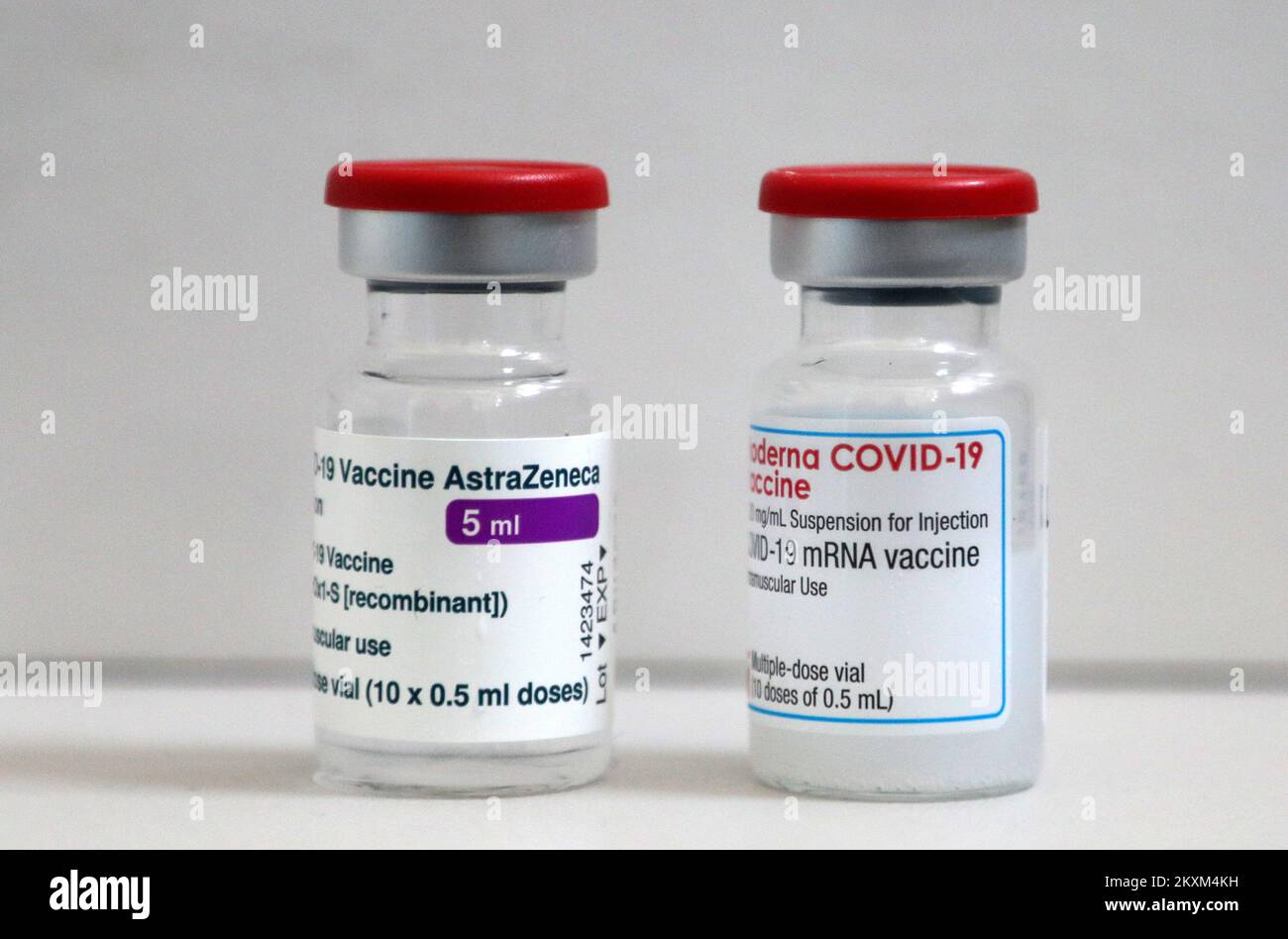 A vials of the Moderna COVID-19 and Oxford-AstraZeneca COVID-19 vaccine ...