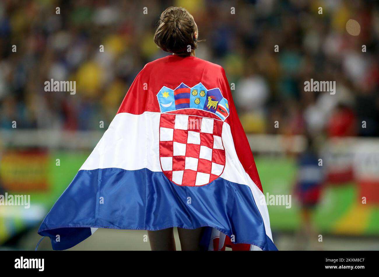 High jumper Blanka Vlasic with Croatian flag at Olympic games in Rio de ...