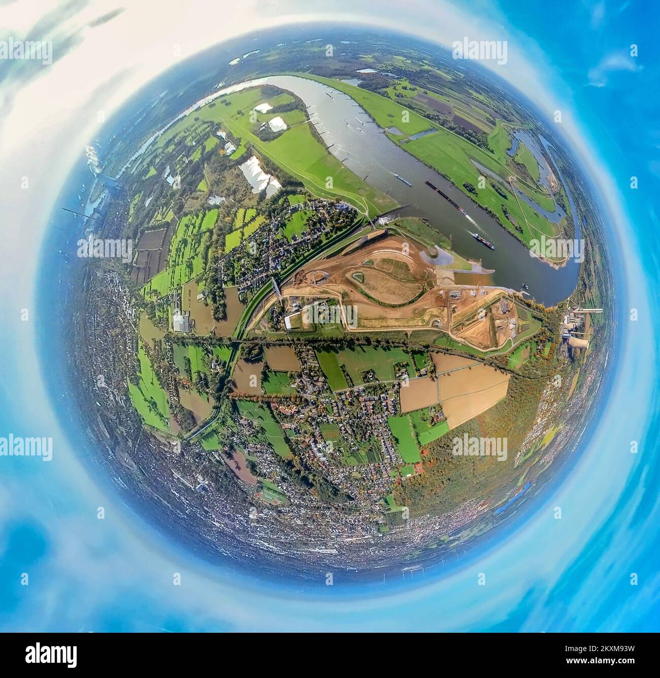 Aerial photo, Emscher estuary renaturation, river Rhine and river ...