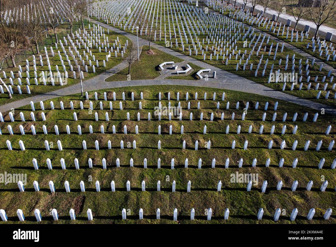 An aerial view of the Srebrenica-Potocari Genocide Memorial Center in ...