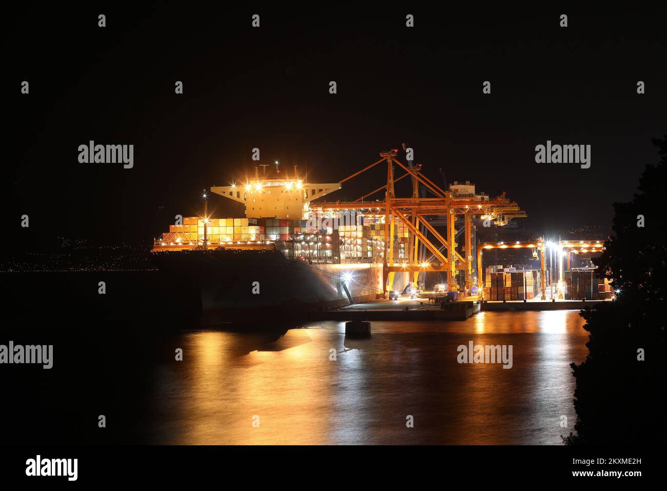 Container ship Maersk Hidalgo is seen at a loading terminal Adriatic ...