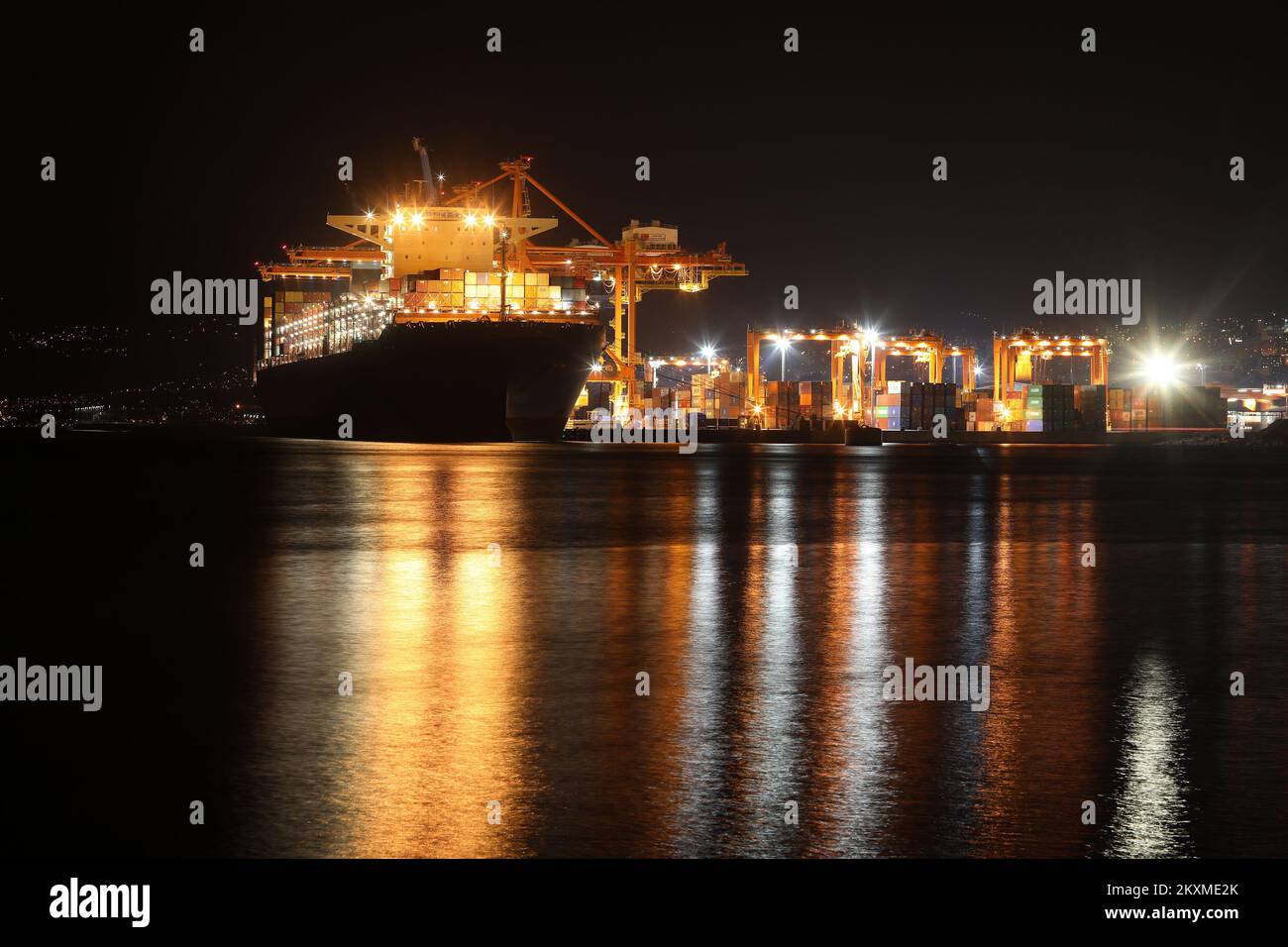 Container ship Maersk Hidalgo is seen at a loading terminal Adriatic ...