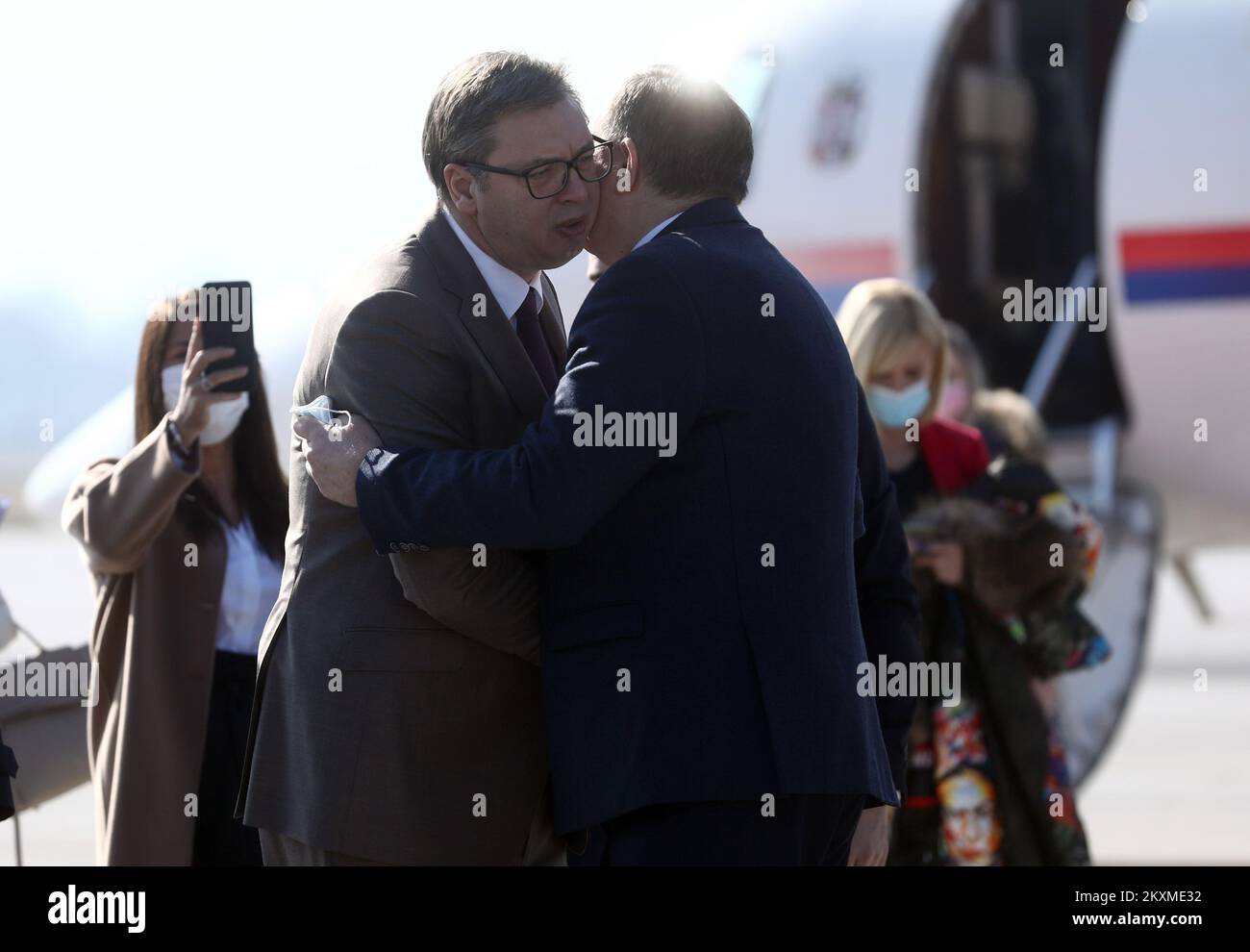 Aleksandar Vucic was welcomed at the Sarajevo airport by the member of ...