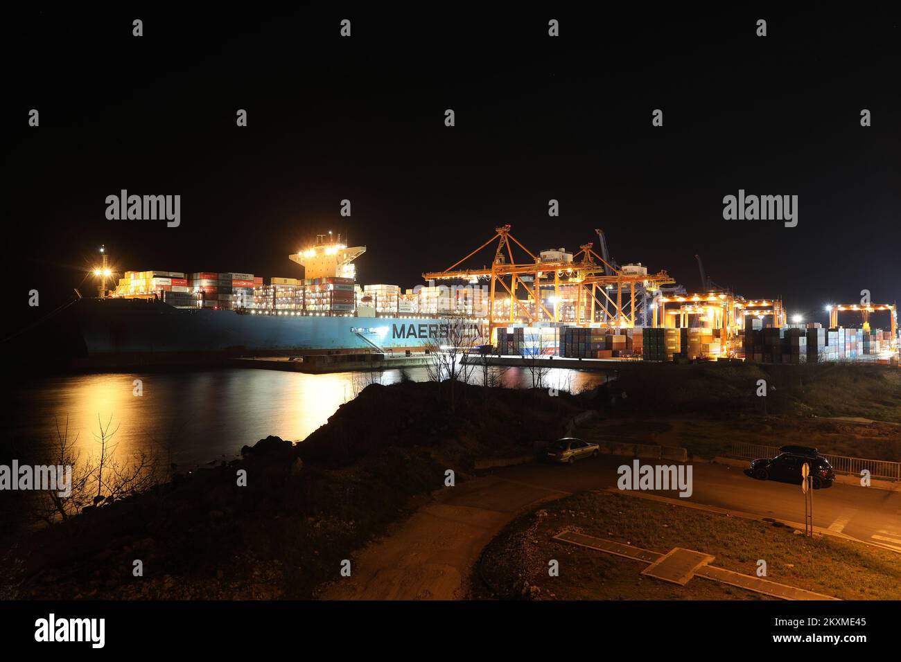Container ship Maersk Hidalgo is seen at a loading terminal Adriatic ...