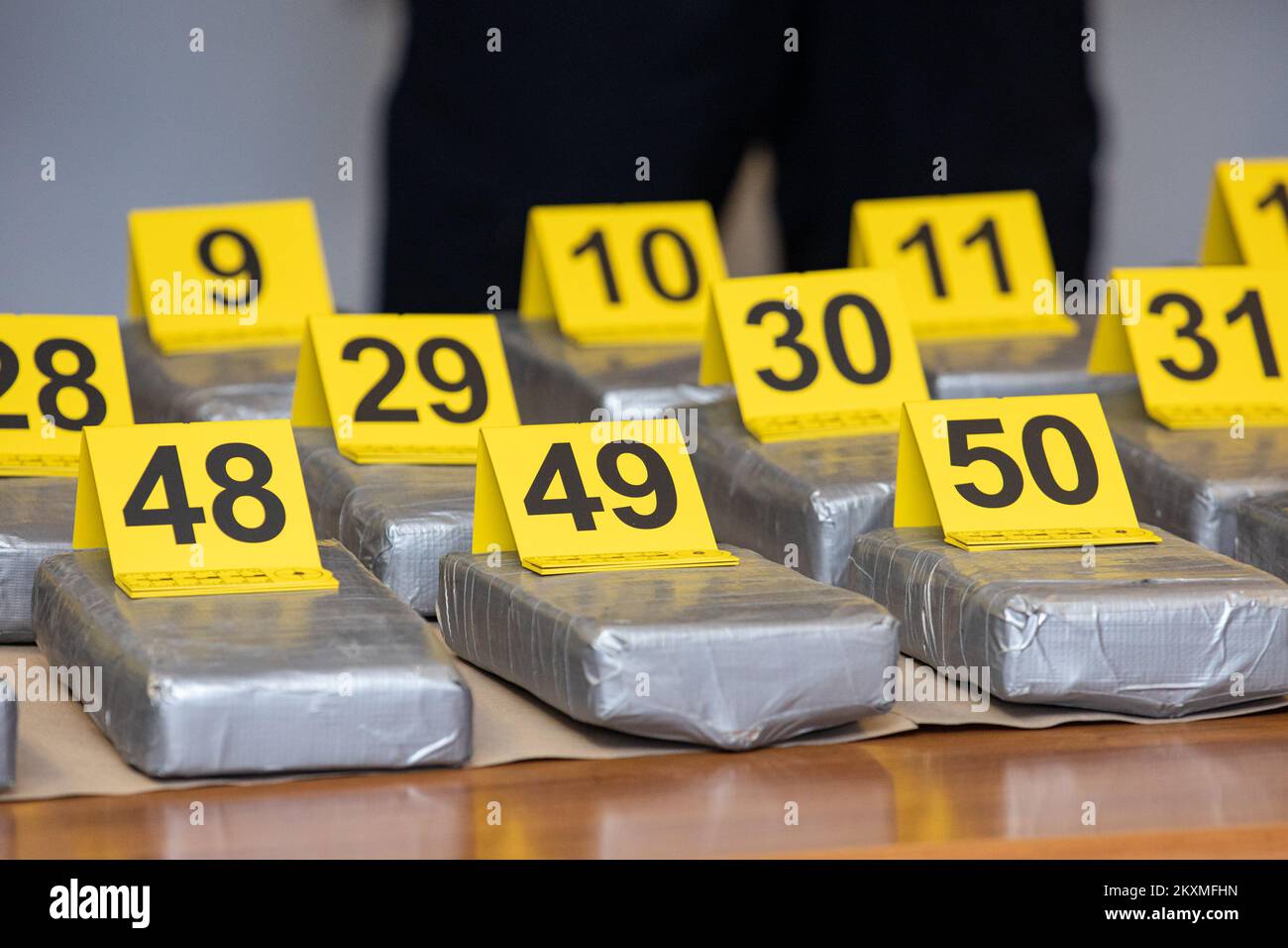Packages of cocaine are pictured during Croatian police press ...