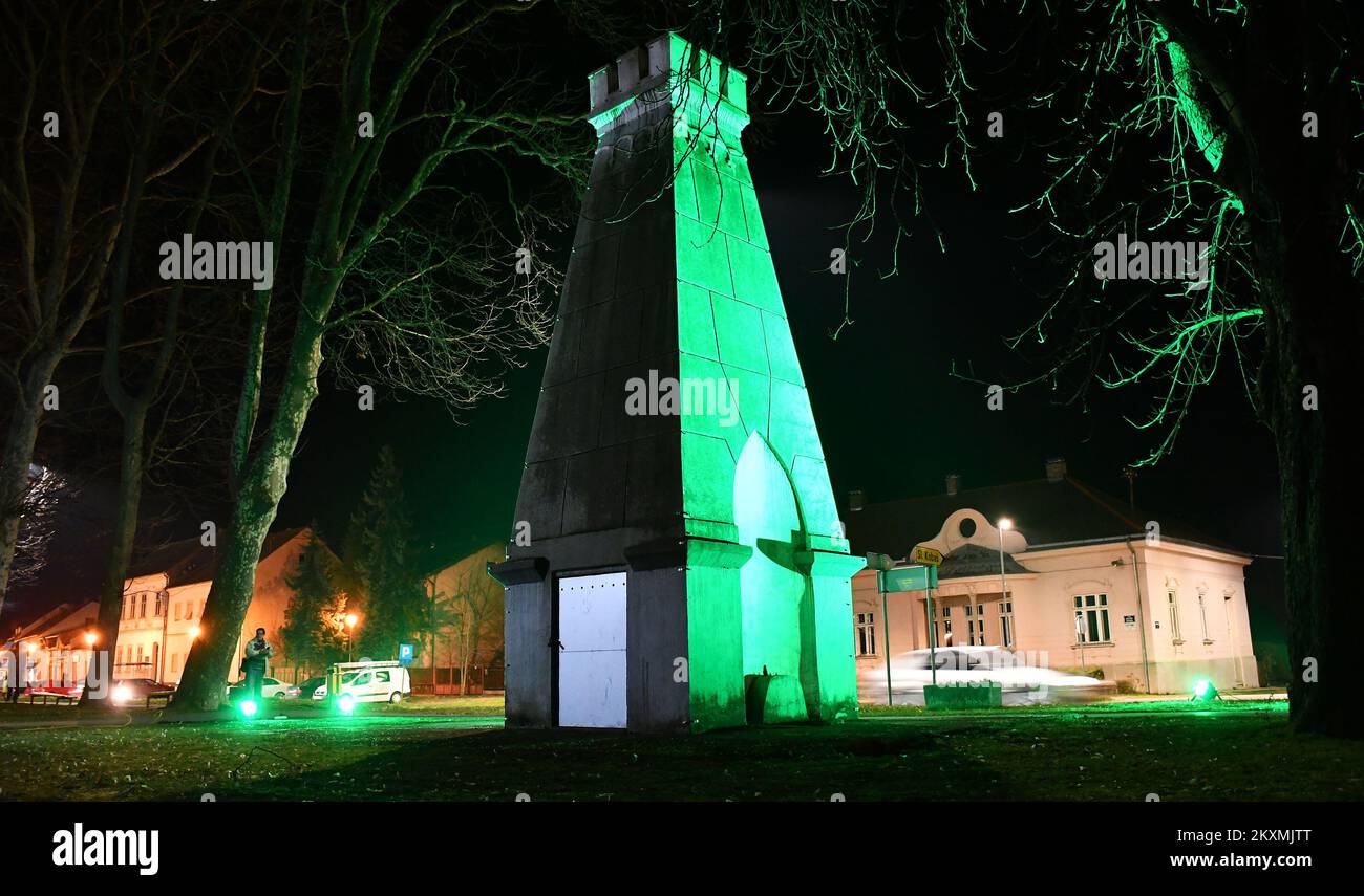 Photo taken on March 17, 2021 shows old Turkish fountain illuminated ...