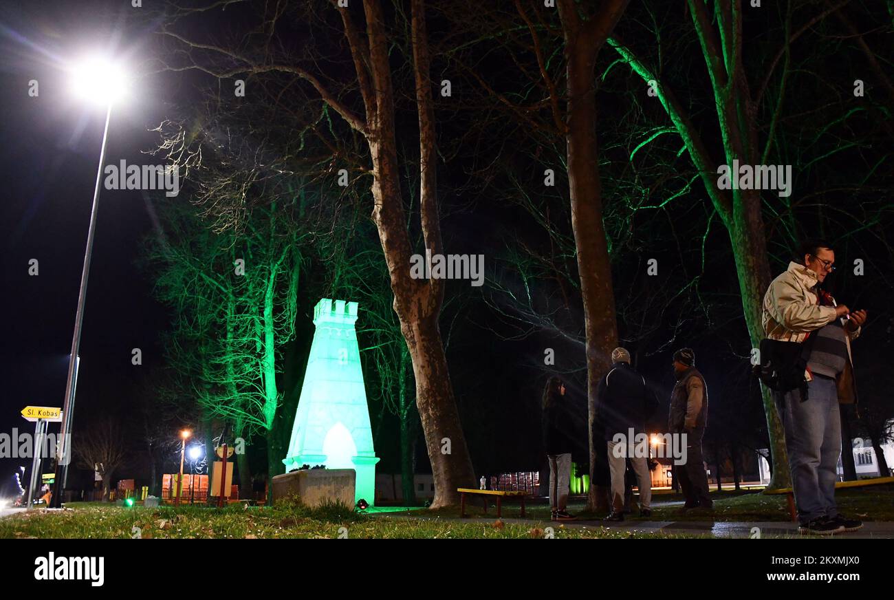 Photo taken on March 17, 2021 shows old Turkish fountain illuminated ...