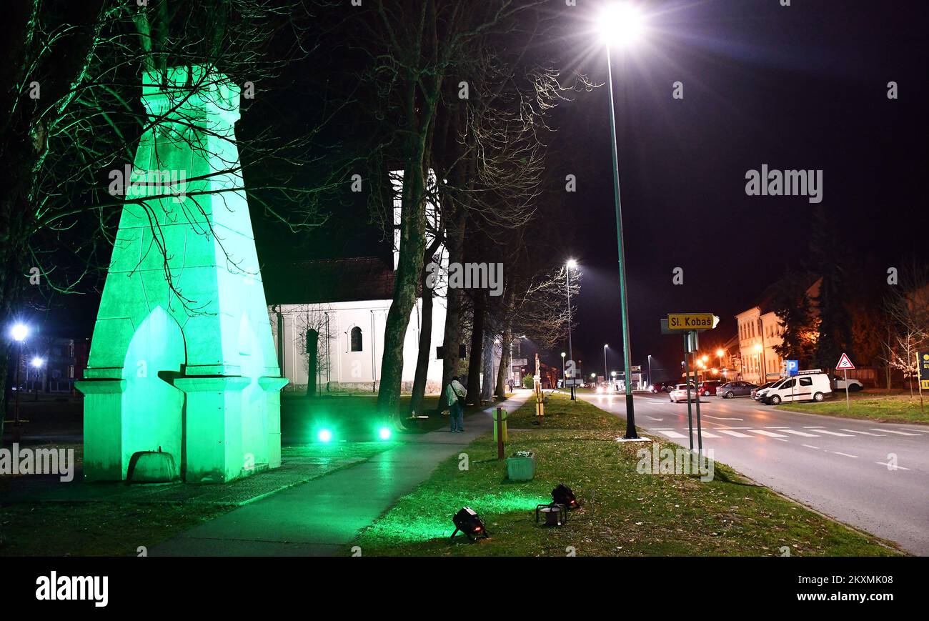 Photo taken on March 17, 2021 shows old Turkish fountain illuminated ...