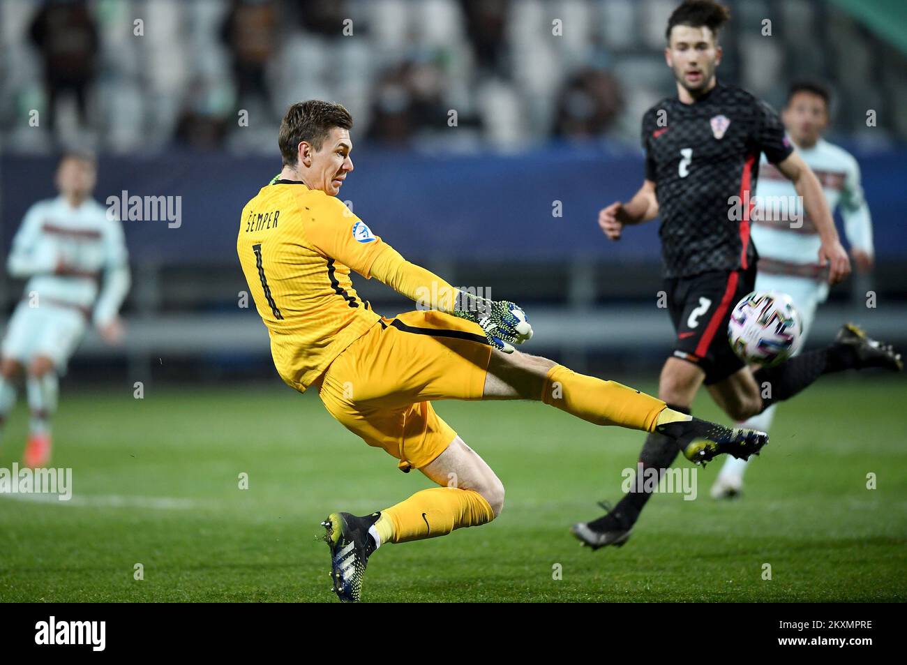 Goalkeeper Adrian Semper of Croatia in action during the 2021 UEFA ...