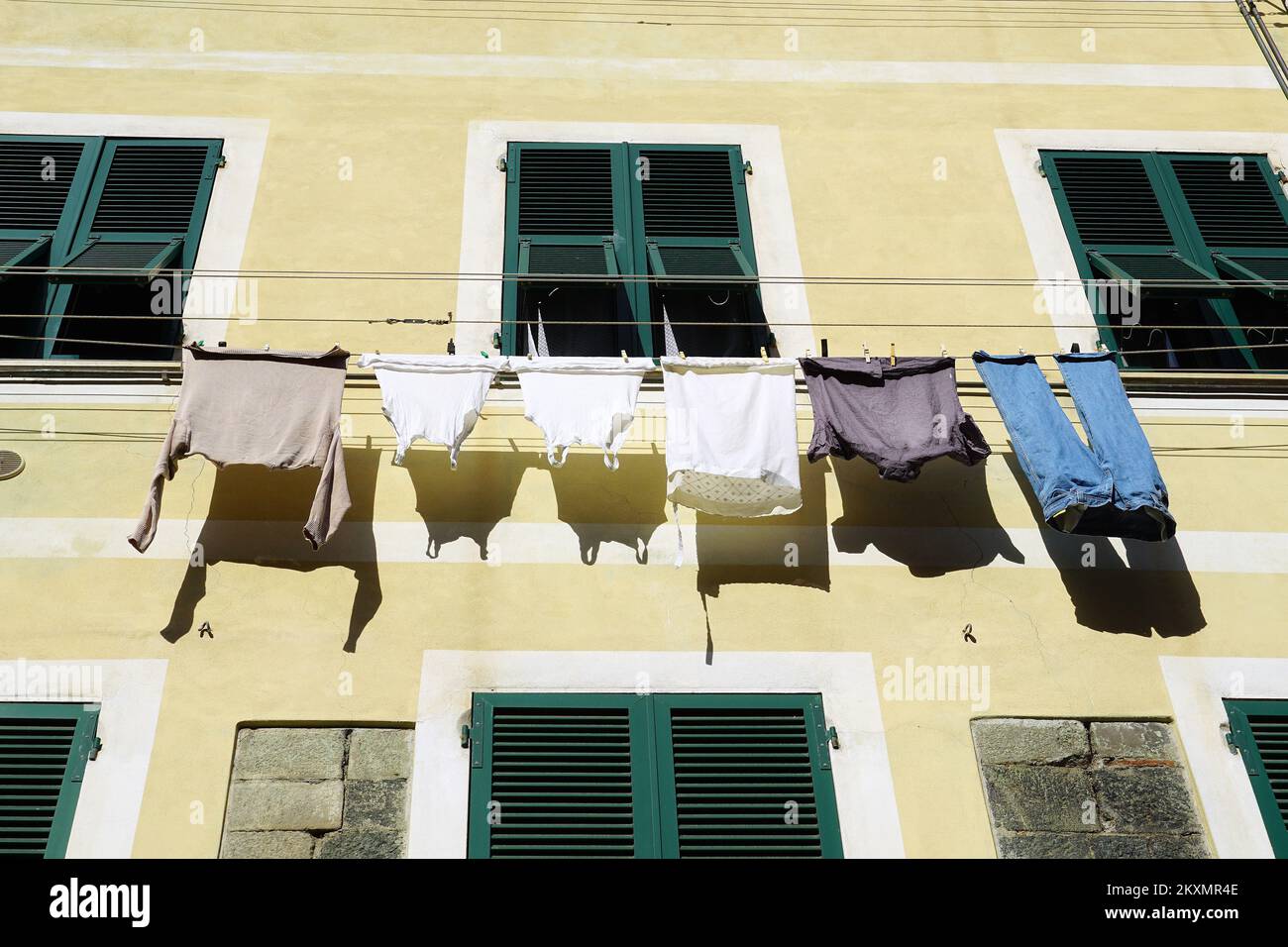 drying clothes, Vernazza, Cinque Terre, Liguria, Italy, Europe, UNESCO ...