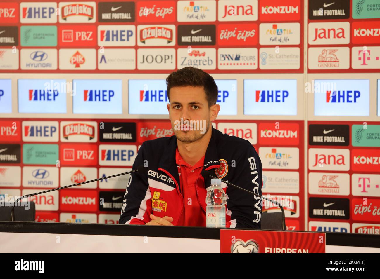Malta's football player Matthew Guillaumier attend a press conference ...