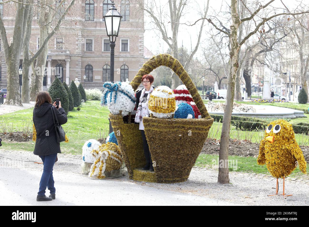 Easter decorations at the park Zrinjevac in Zagreb, Croatia, March 30 ...