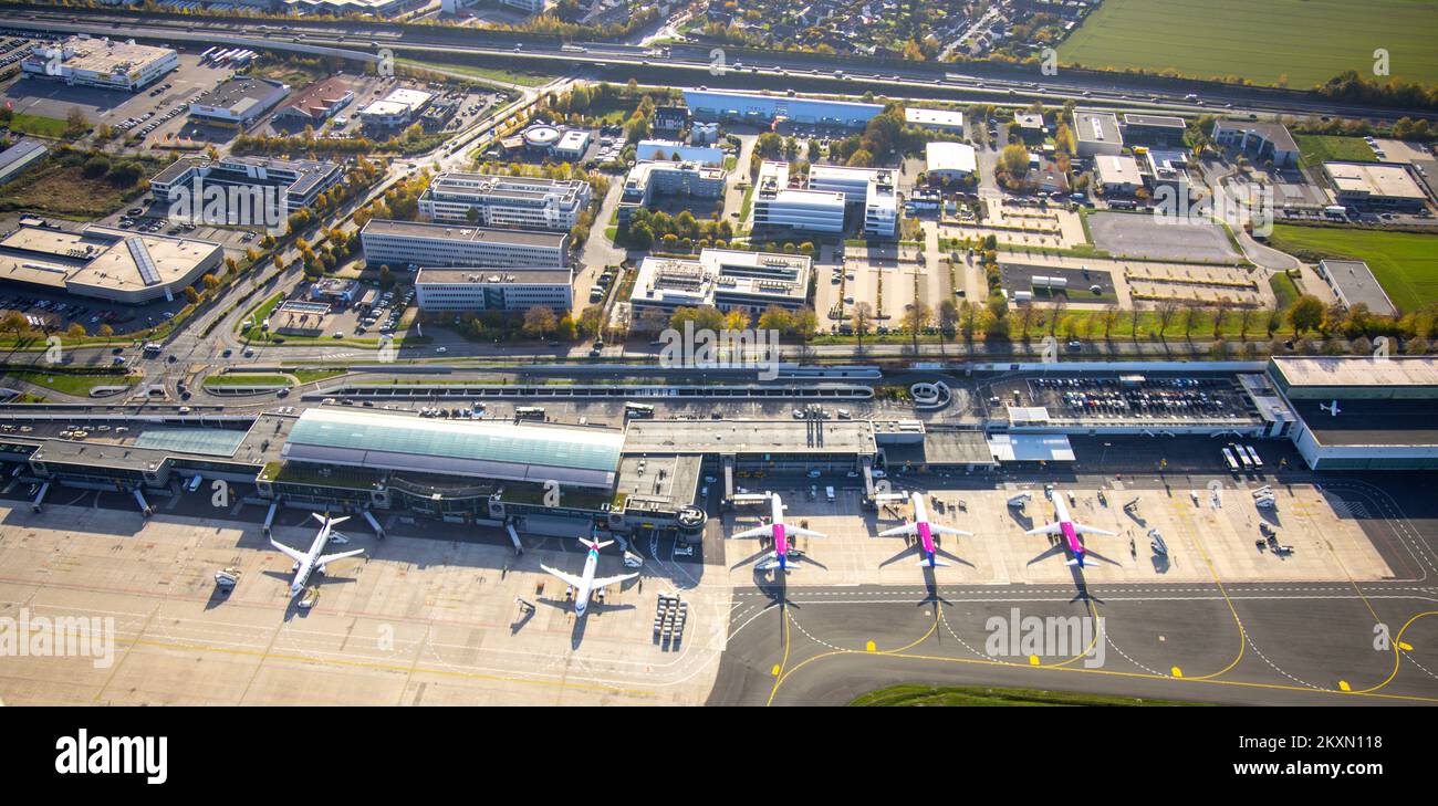 Aerial view, Dortmund Airport, terminal hall, business district Chaussee, Wickede, Dortmund ...