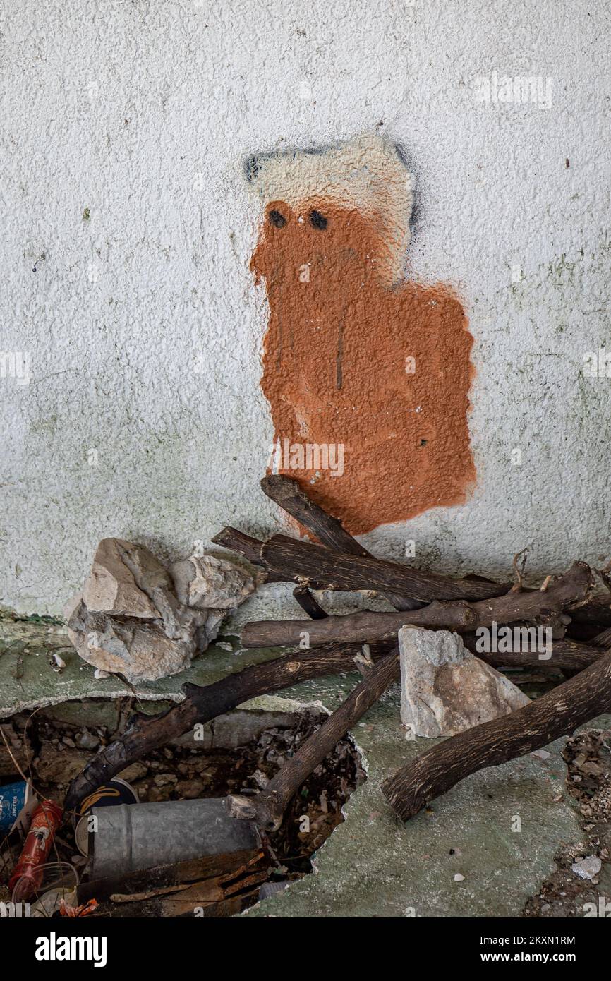 A graffiti is seen on a wall as part of "Zen Opuzen" art festival in ...