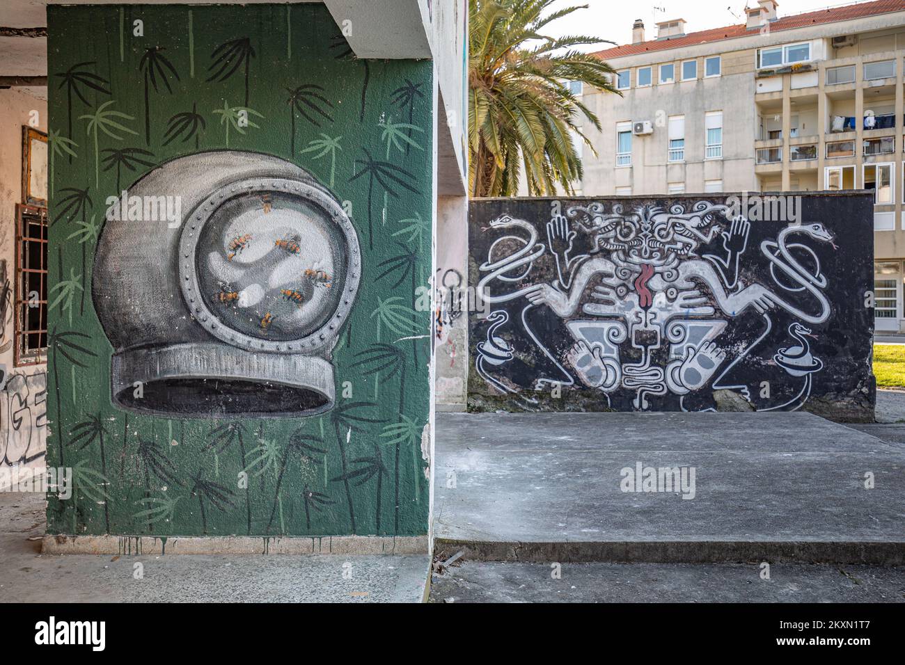 A graffiti is seen on a wall as part of "Zen Opuzen" art festival in ...