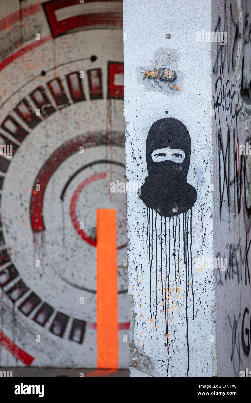 A graffiti is seen on a wall as part of "Zen Opuzen" art festival in ...