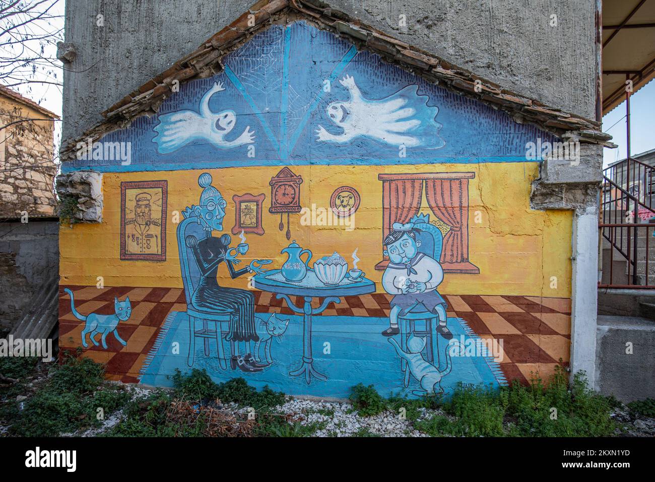 A graffiti is seen on a wall as part of "Zen Opuzen" art festival in ...