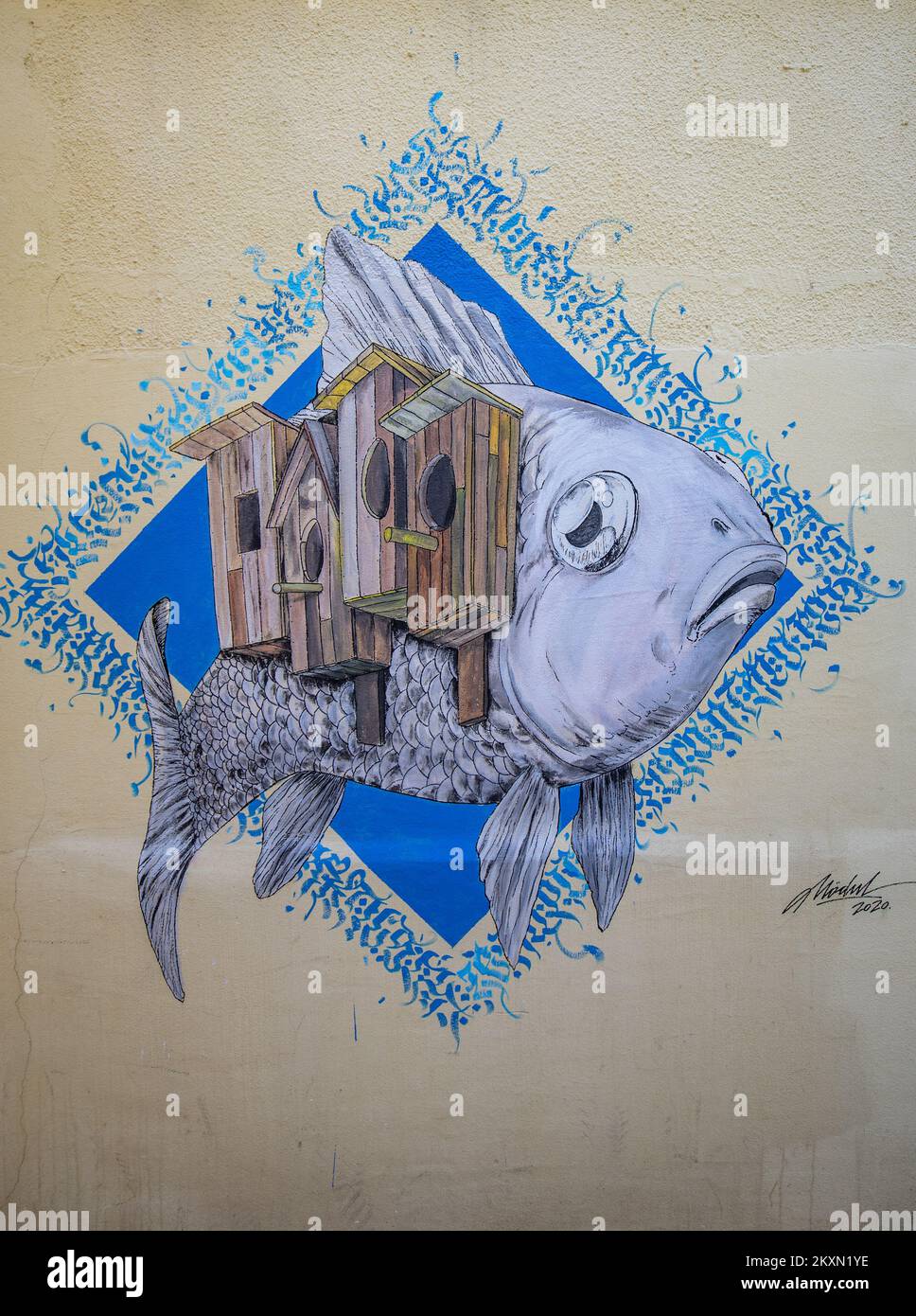 A graffiti is seen on a wall as part of "Zen Opuzen" art festival in ...