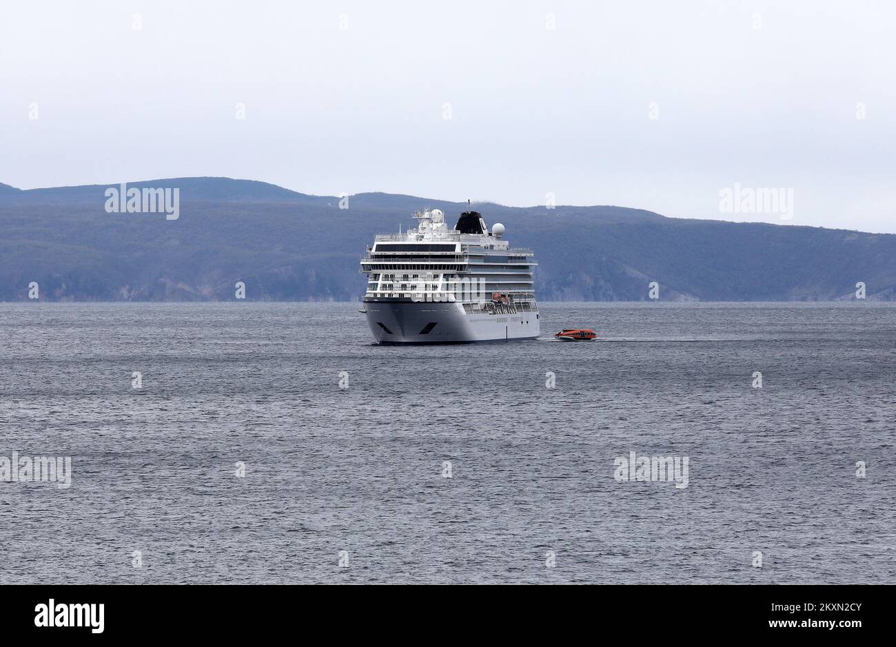 Tourist cruise ship Viking Sea seen on a test drive through the Kvarner ...