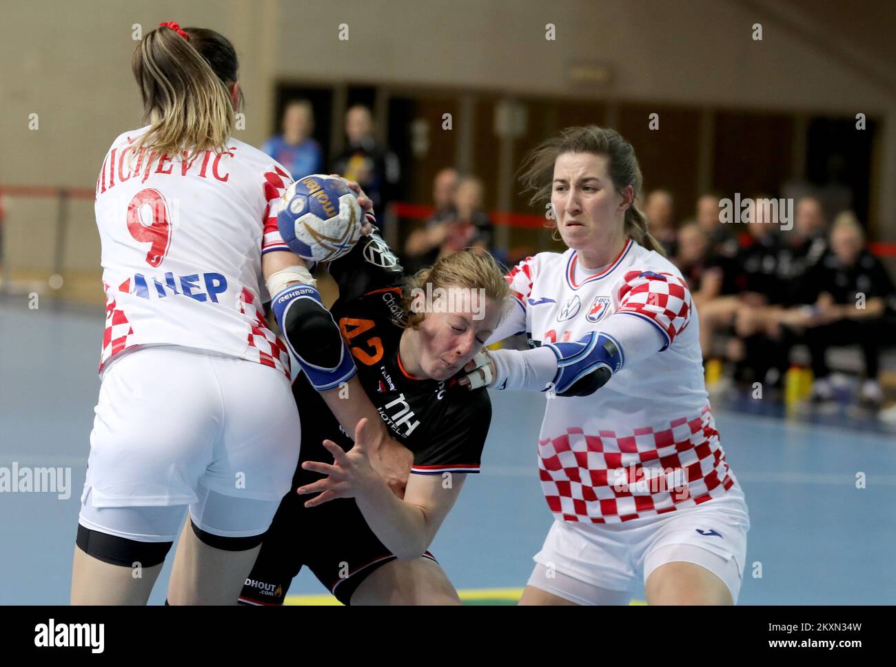 Harma van Kreij of Netherlands is challenged by Ana Debelic of Croatia ...