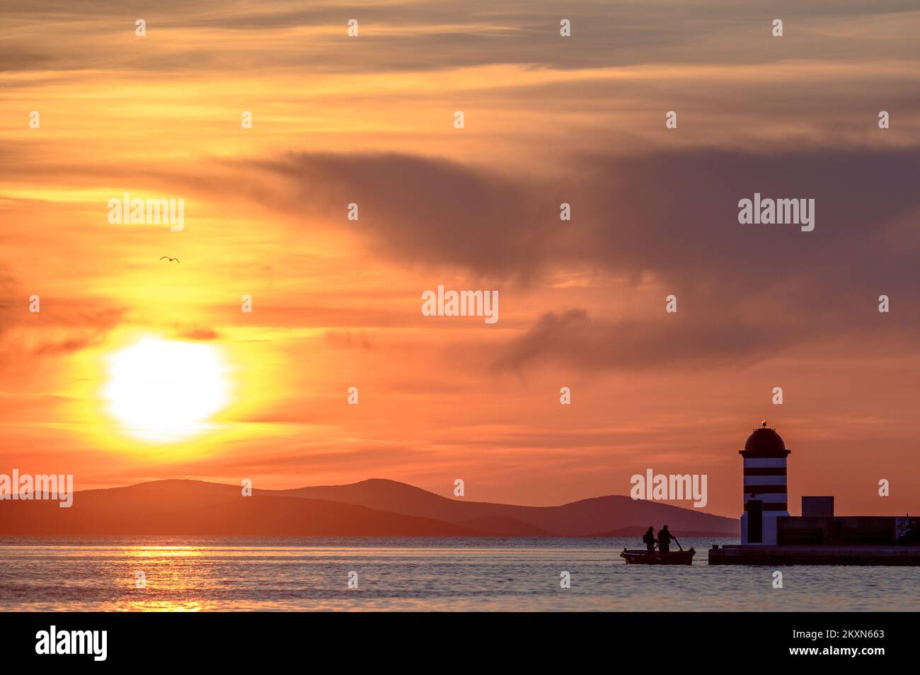 Photo taken on April 21, 2021. shows sunset in Zadar, Croatia. Photo ...