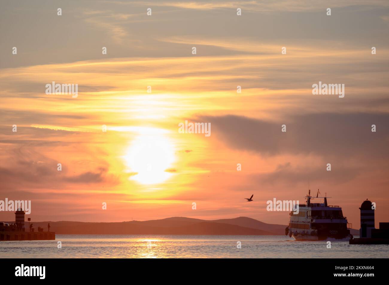 Photo taken on April 21, 2021. shows sunset in Zadar, Croatia. Photo ...