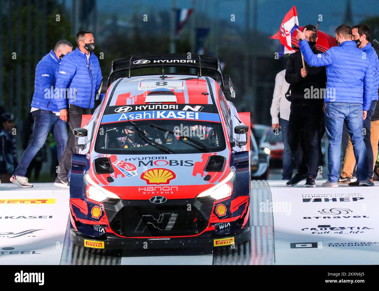 Ott Tanak of Estonia and Martin Jarveoja of Estonia with their Hyundai ...