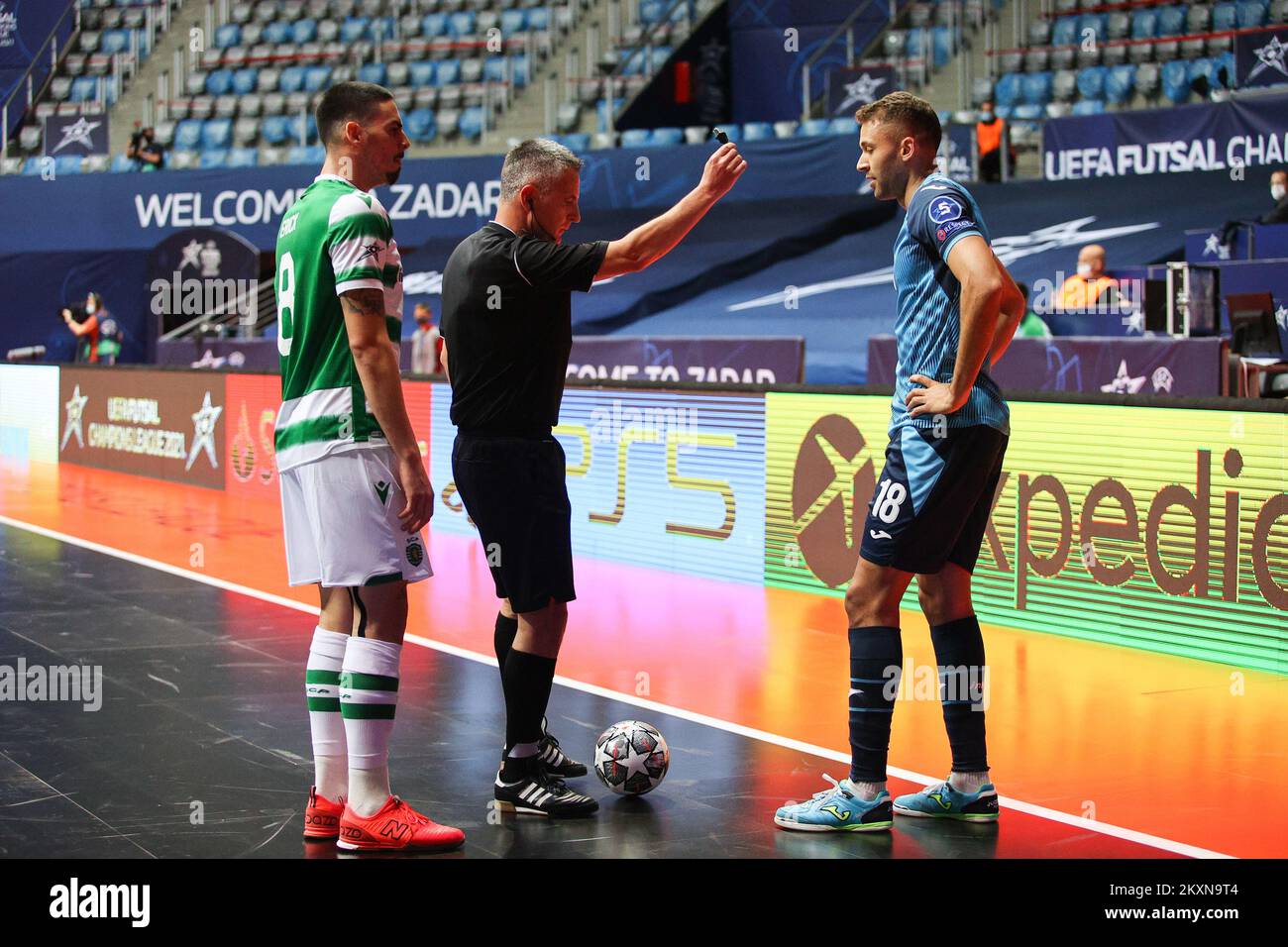 First Referee Angelo Galante of Italy and Pito of Inter FS during UEFA ...