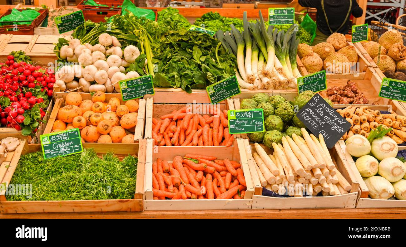 Colmar, France - April 2022: Fresh vegetables on a stall in the town's ...