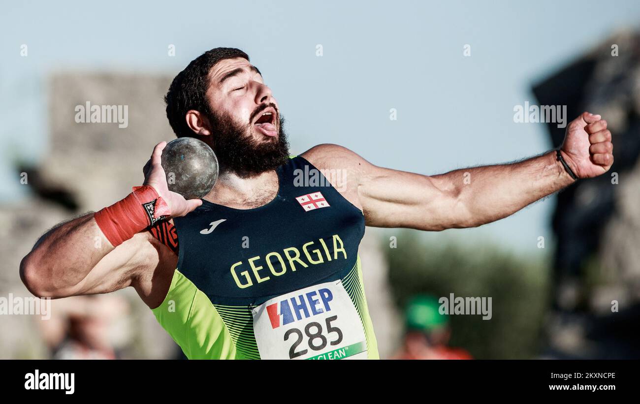 SPLIT, CROATIA - MAY 08: Giorgi Mujaridze of Georgia competes in shot ...