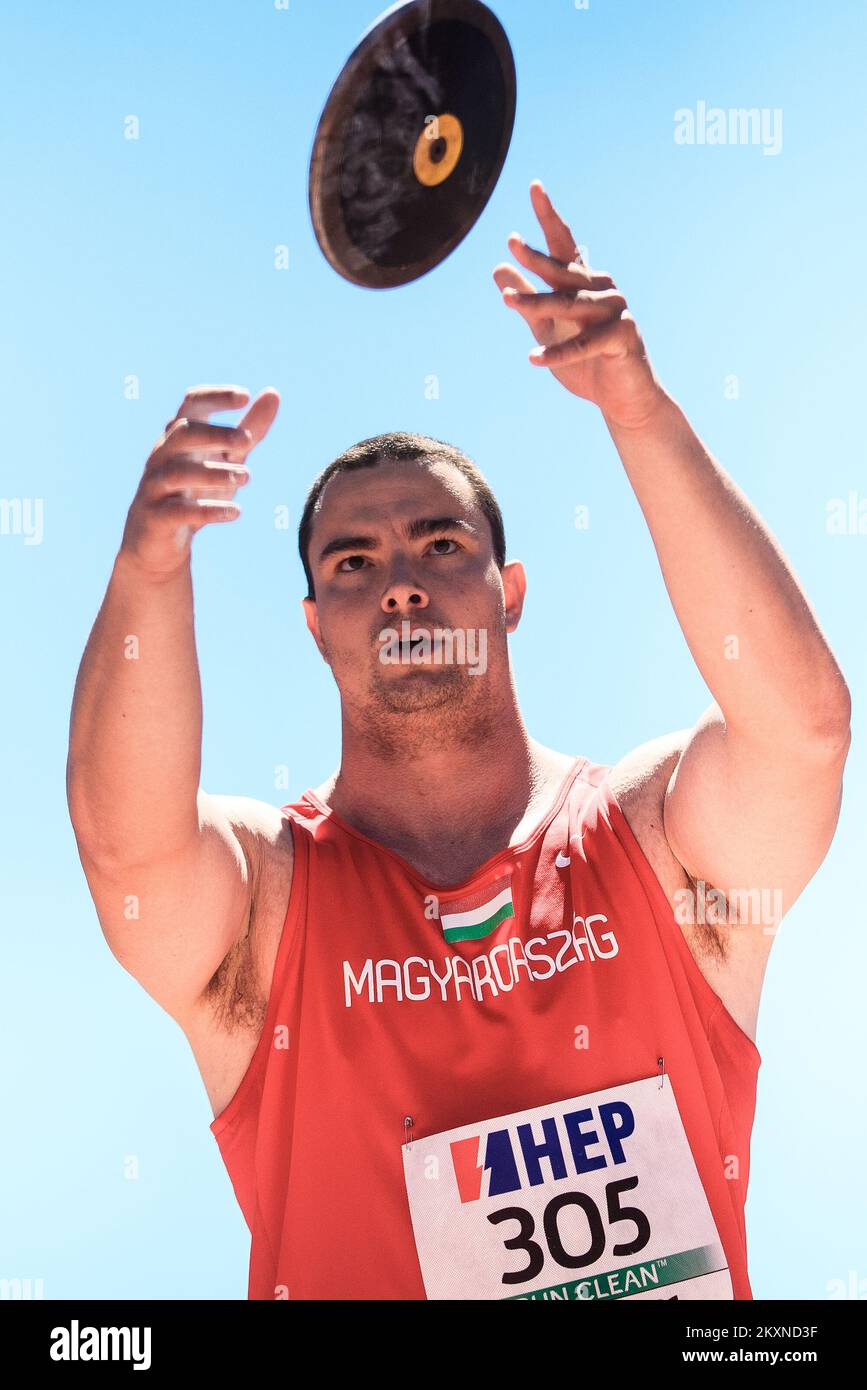 SPLIT, CROATIA - MAY 09: Robert Szikszai of Hungary competes in discus ...