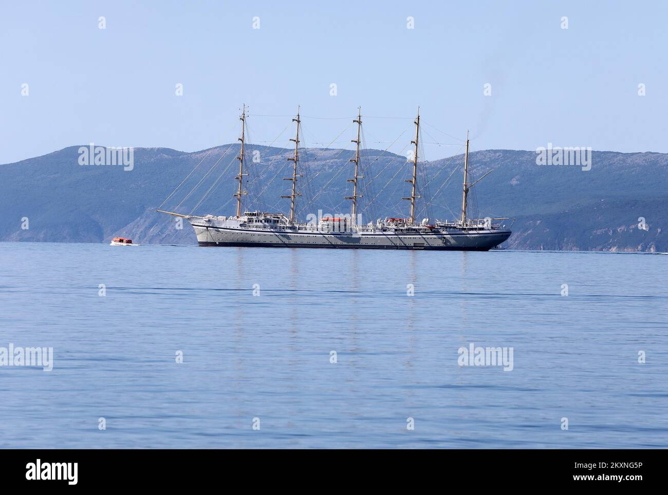 The world's largest square-rigged vessel Golden Horizon performs a ...