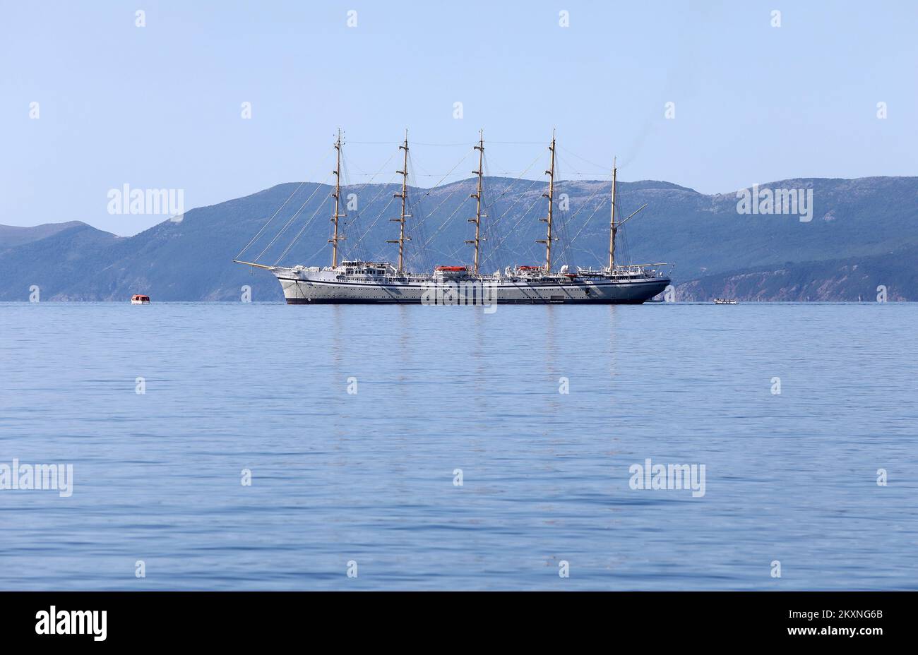 The world's largest square-rigged vessel Golden Horizon performs a ...