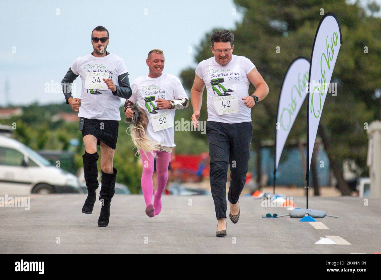 Traditional high heels race was held on the road in Vodnjan, Croatia on ...