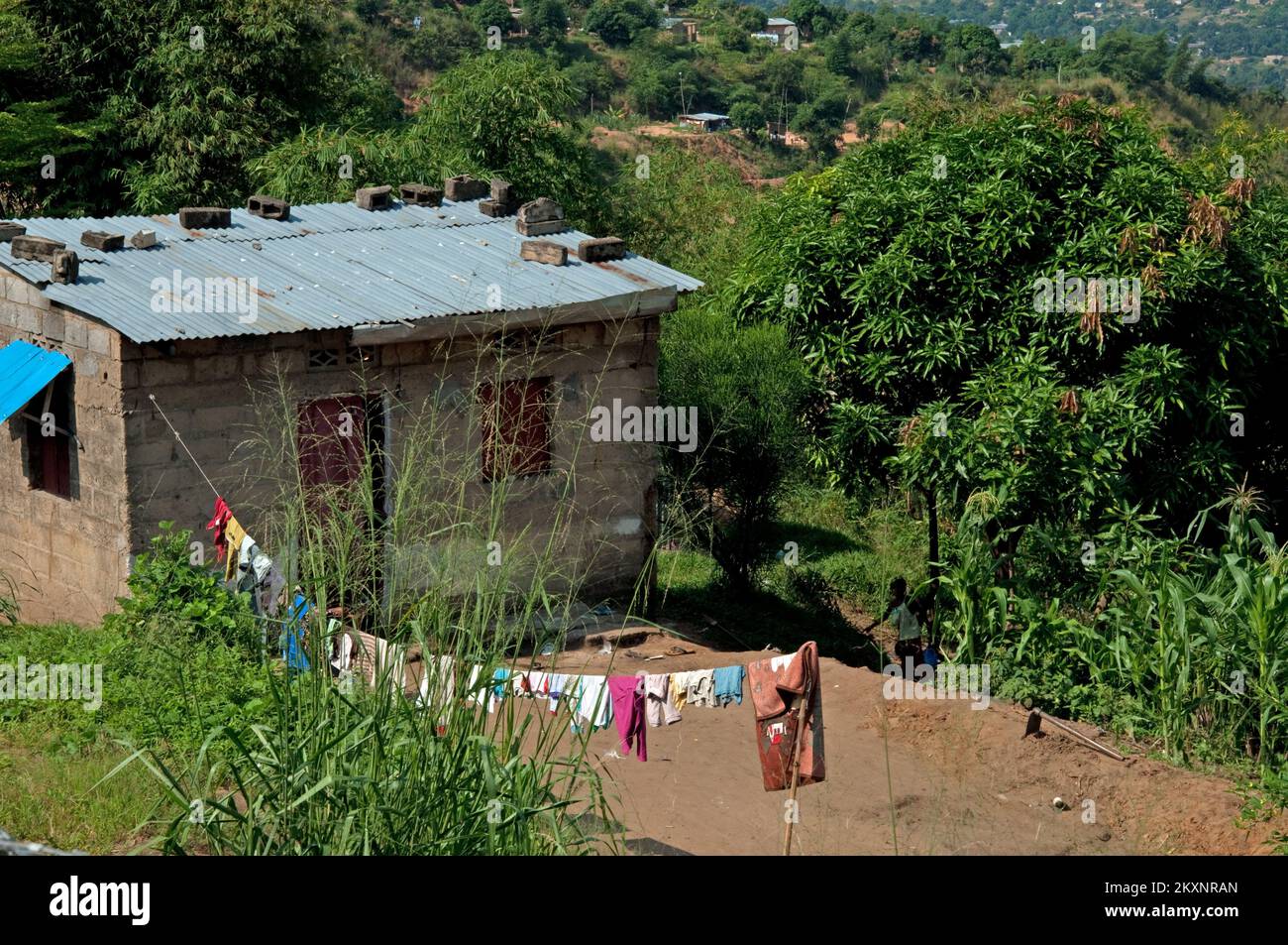 Courtyard and house, outskirts of Kinshasa, Democratic Republic of the ...
