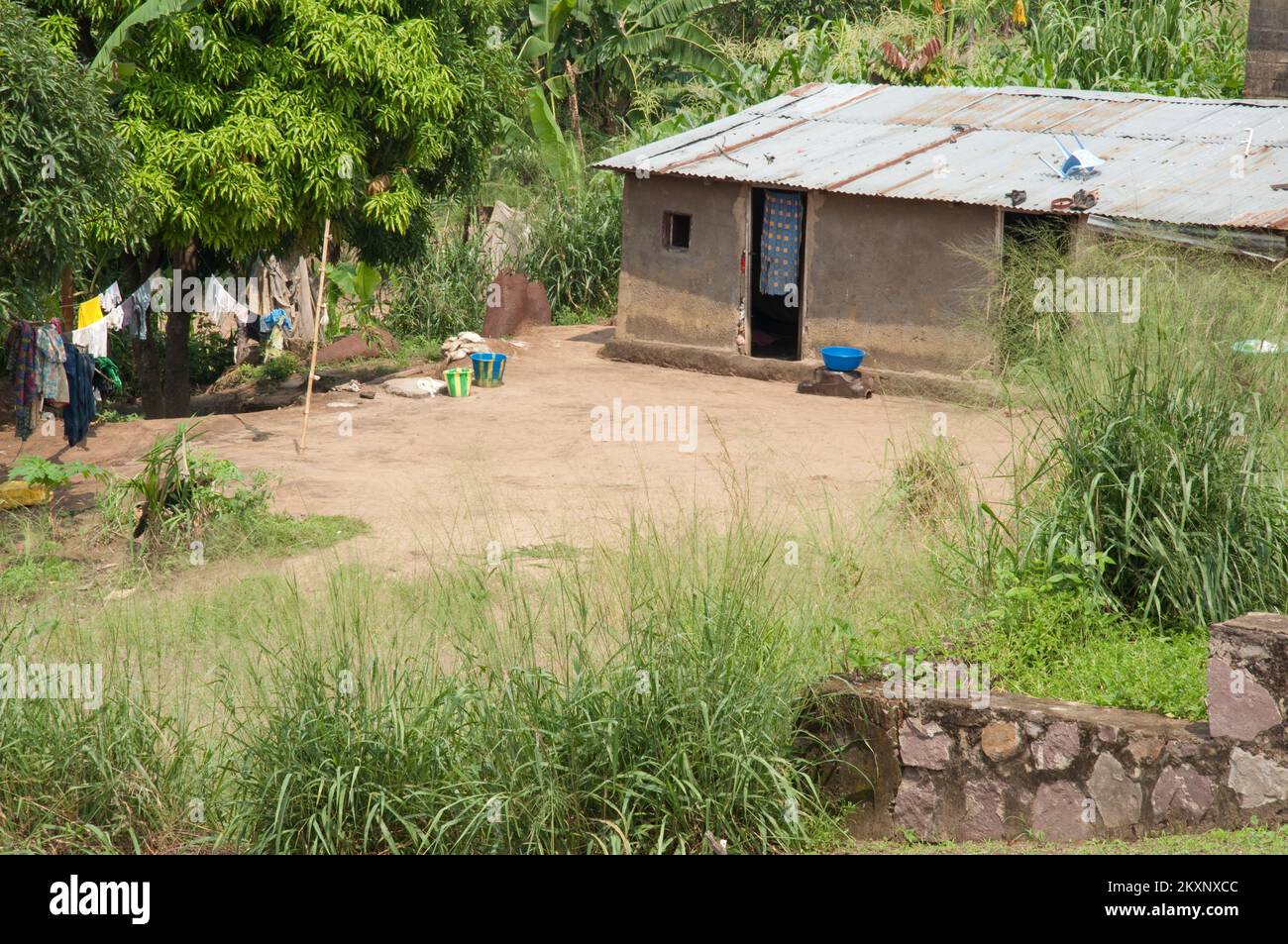 Courtyard and house, outskirts of Kinshasa, Democratic Republic of the ...