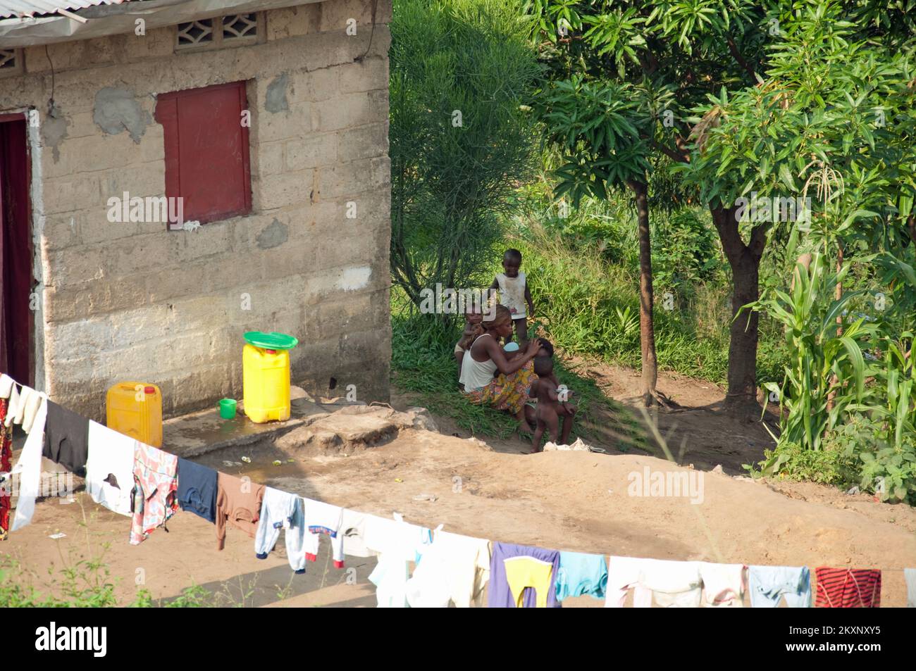 Courtyard and house, outskirts of Kinshasa, Democratic Republic of the ...