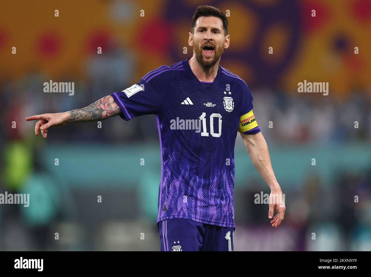 Doha, Qatar. 30th Nov, 2022. Lionel Messi of Argentina reacts to a ...
