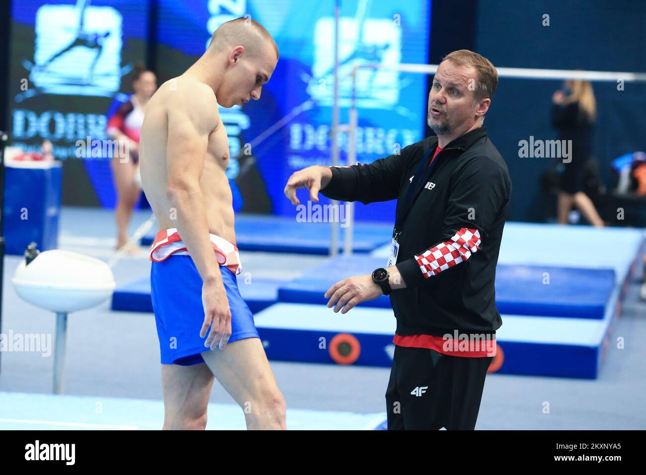 Aurel Benovic of Croatia with coach Vladimir Madjarevic during the ...