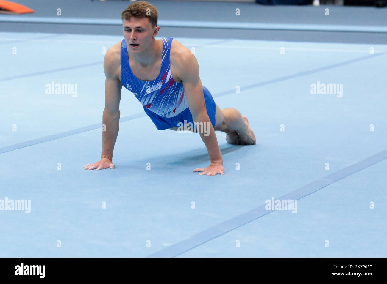 Gymnast Hayden Skinner of Great Britain performs a floor exercise ...