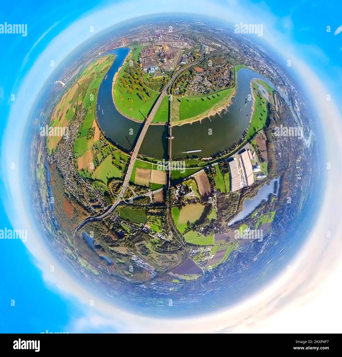 Aerial view, Duisburg-Baerl interchange, A42 Beekerwerth freeway bridge ...