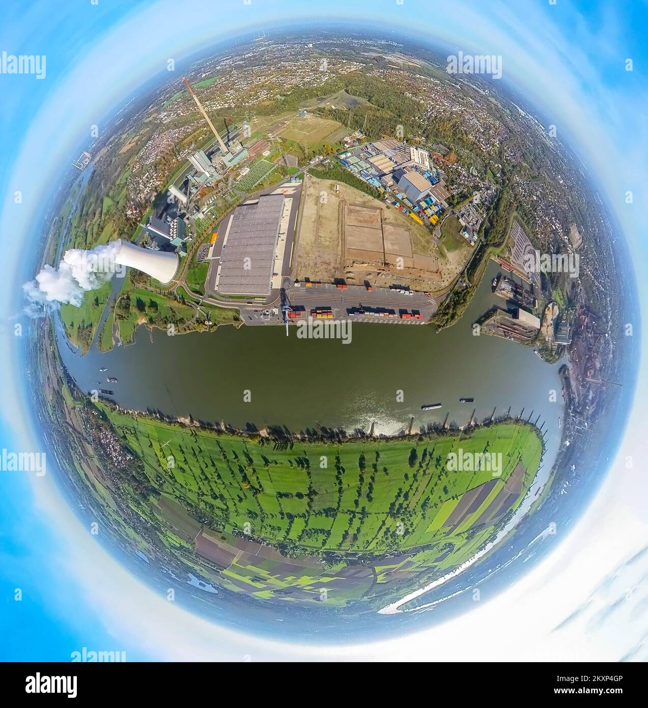 Aerial view, steaming STEAG power plant Walsum and logport VI at the ...