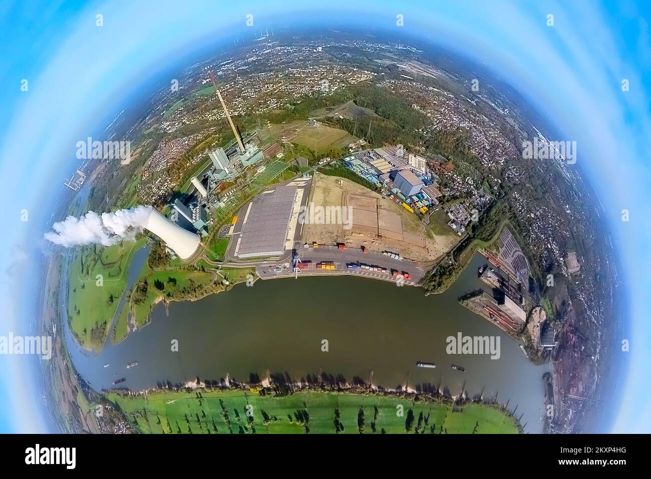 Aerial view, steaming STEAG power plant Walsum and logport VI at the ...