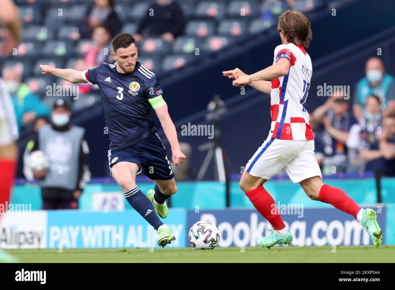 Andy Robertson of Scotland passes a ball during the UEFA Euro 2020 ...